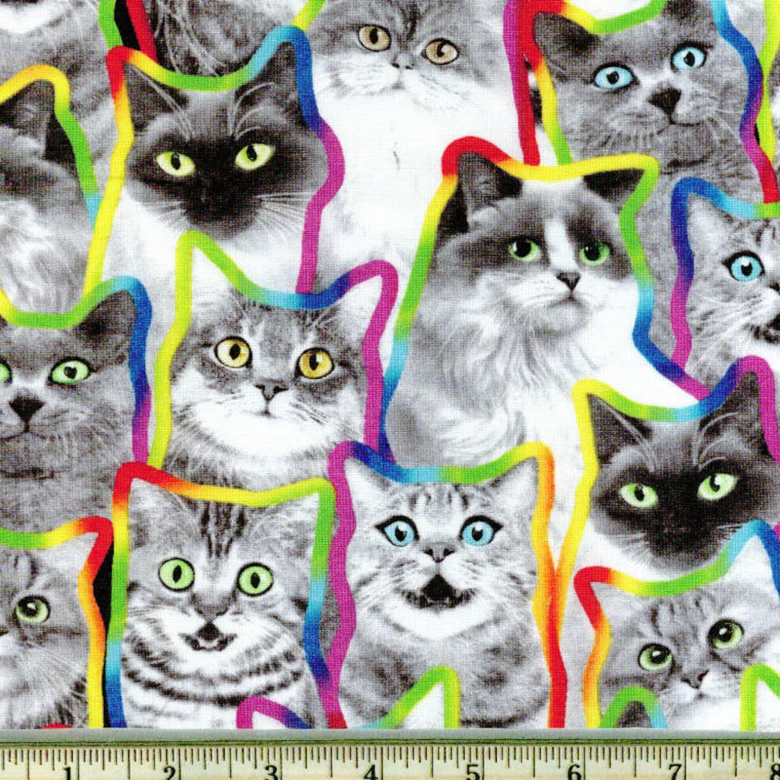 Fat Quarter neon Outline Black and White Cats Print Timeless - Etsy