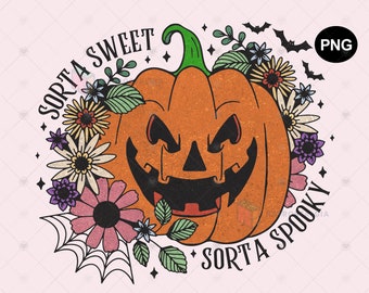 Sorta Sweet Sorta Spooky PNG Halloween Pumpkin and Wildflowers Instant ...