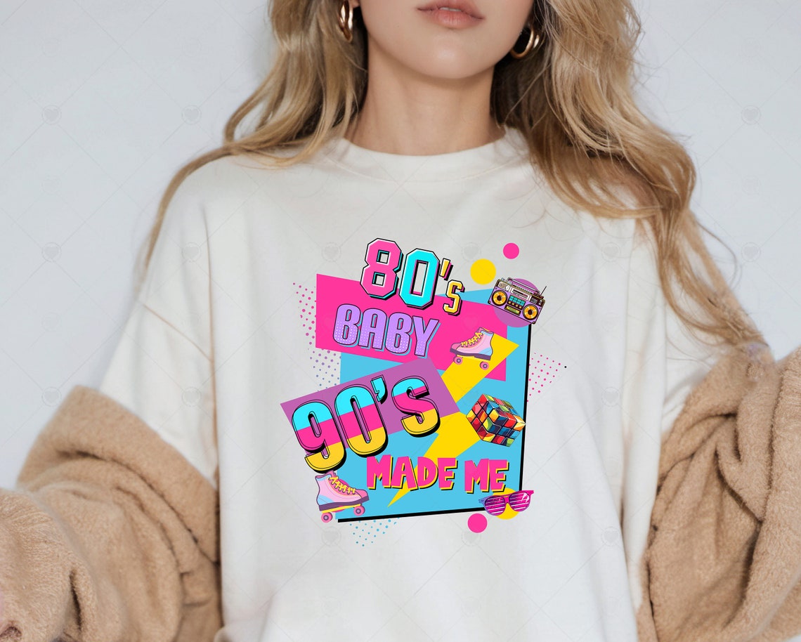 80's Baby 90's Made Me Retro Nostalgic Design Vibrant 80s and 90s Icons ...