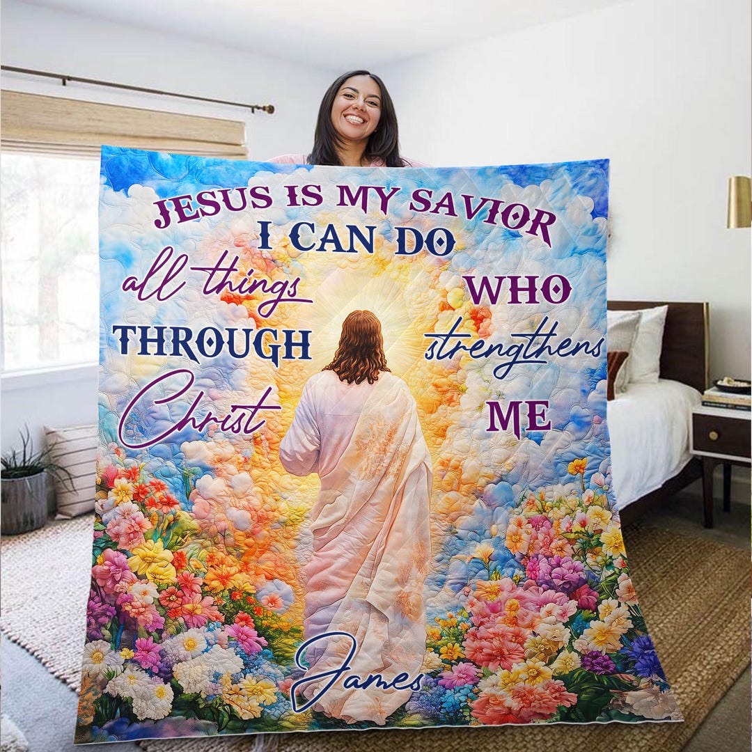 Personalized Walk by Faith Jesus Quilt Blanket, Inspirational Christian ...