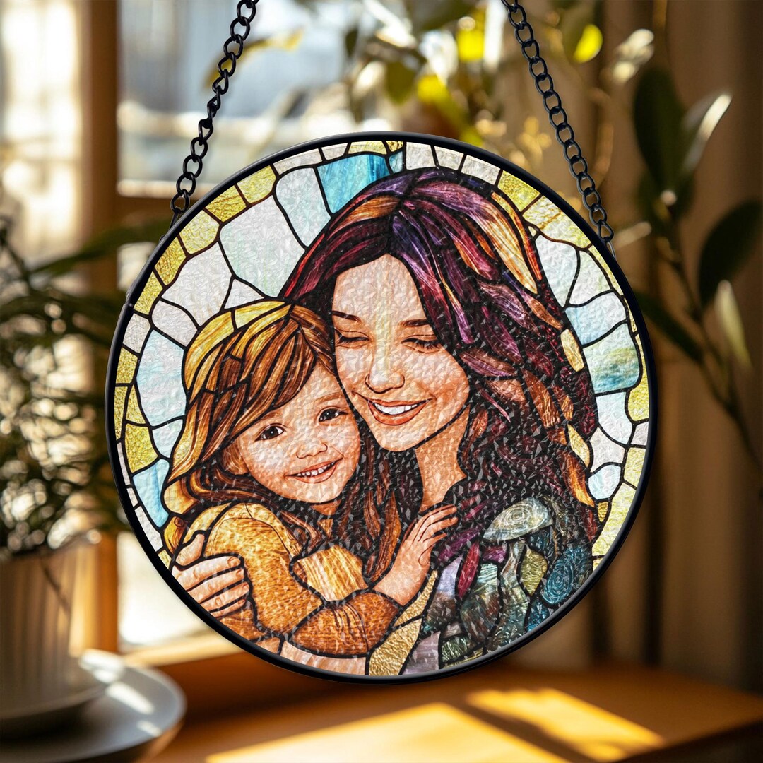 Personalized Autie and Child Portrait Faux Stained Glass, Custom Photo ...
