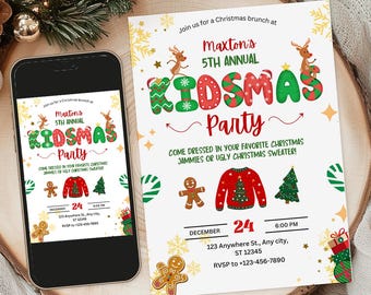 Kidsmas Christmas Invitation, Kids Holiday Party Invitation, Children's ...