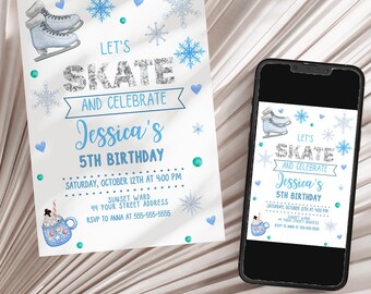 Ice Skating Birthday Party Invitation, Ice Skating Invite, Winter Skate ...