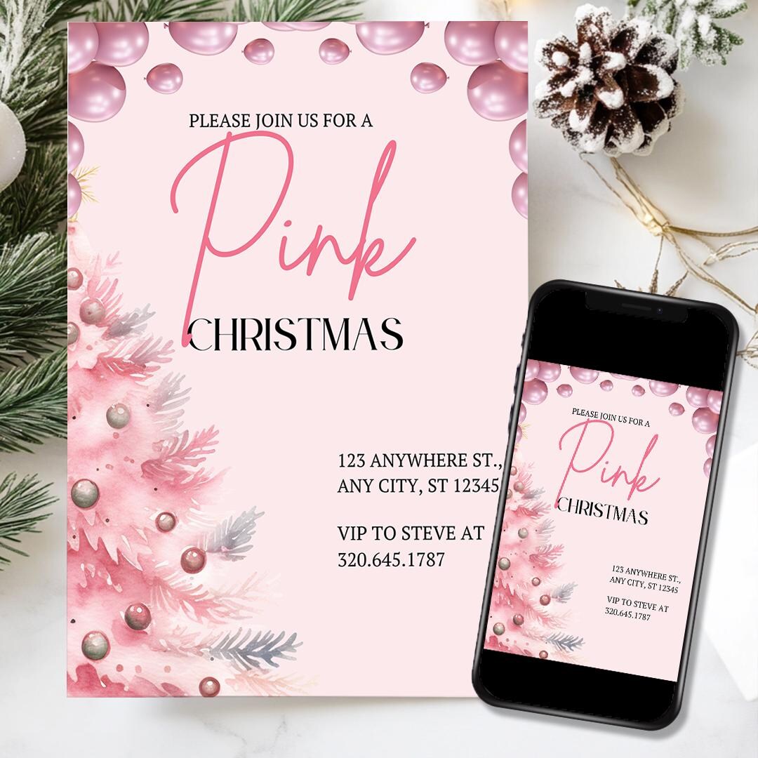 Pink Girls Gifts Party Invitation, Christmas Party Invitation, Holiday ...