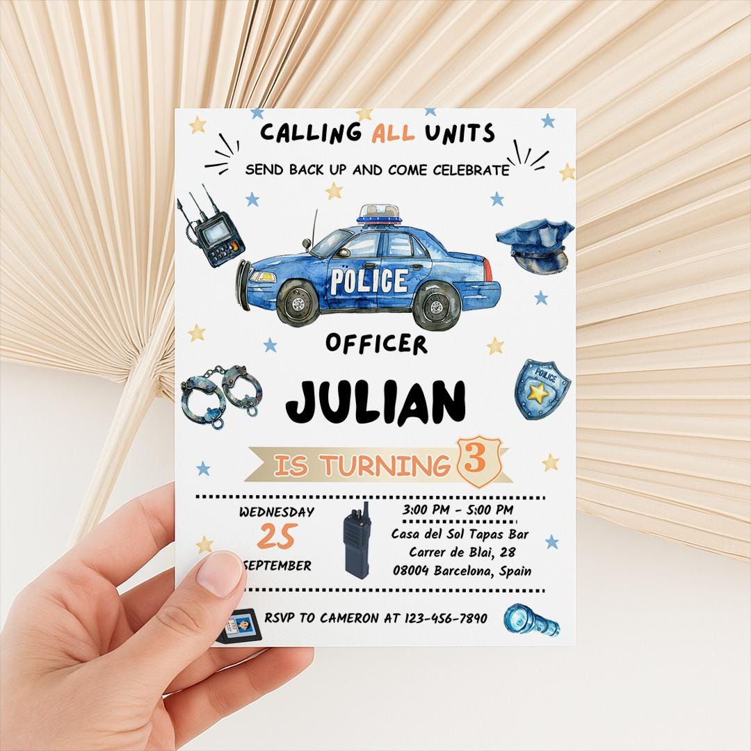 Police Birthday Invitation Policeman Invite Police Officer Boy First ...