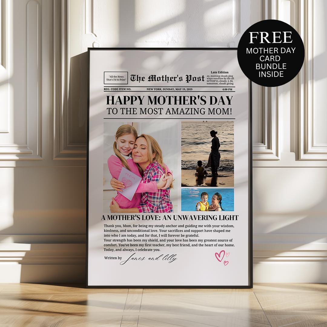 Mothers Day Newspaper Template, Personalized Mothers Day Gift ...