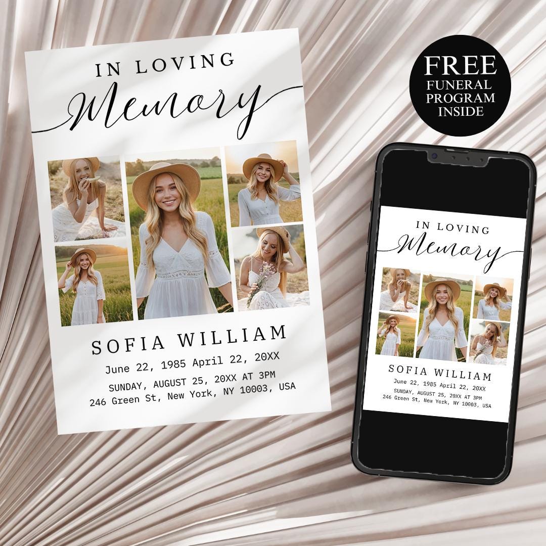 In Loving Memory Invitation Template, Funeral Announcement Template ...