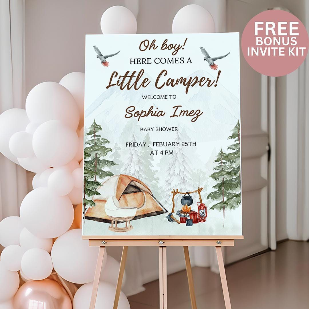 Camping Baby Shower Welcome Sign Template, Little Camper Baby Shower ...