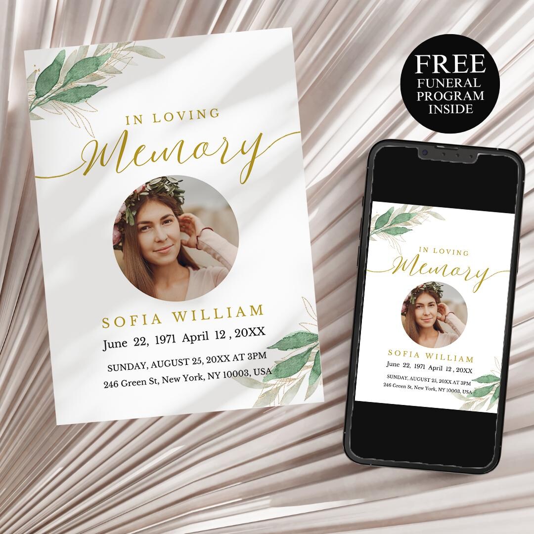 In Loving Memory Invitation Template, Funeral Announcement Template ...