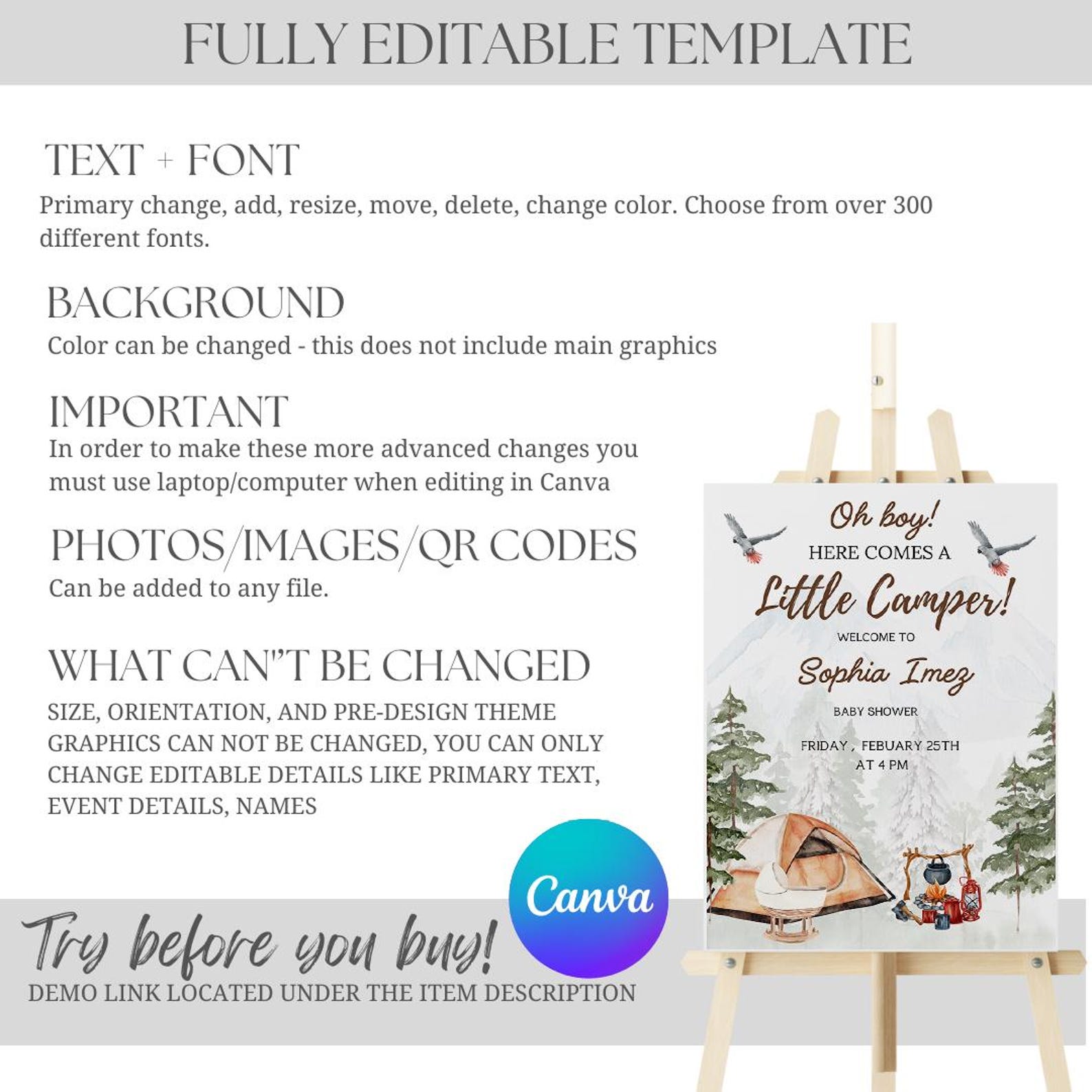 Camping Baby Shower Welcome Sign Template, Little Camper Baby Shower ...