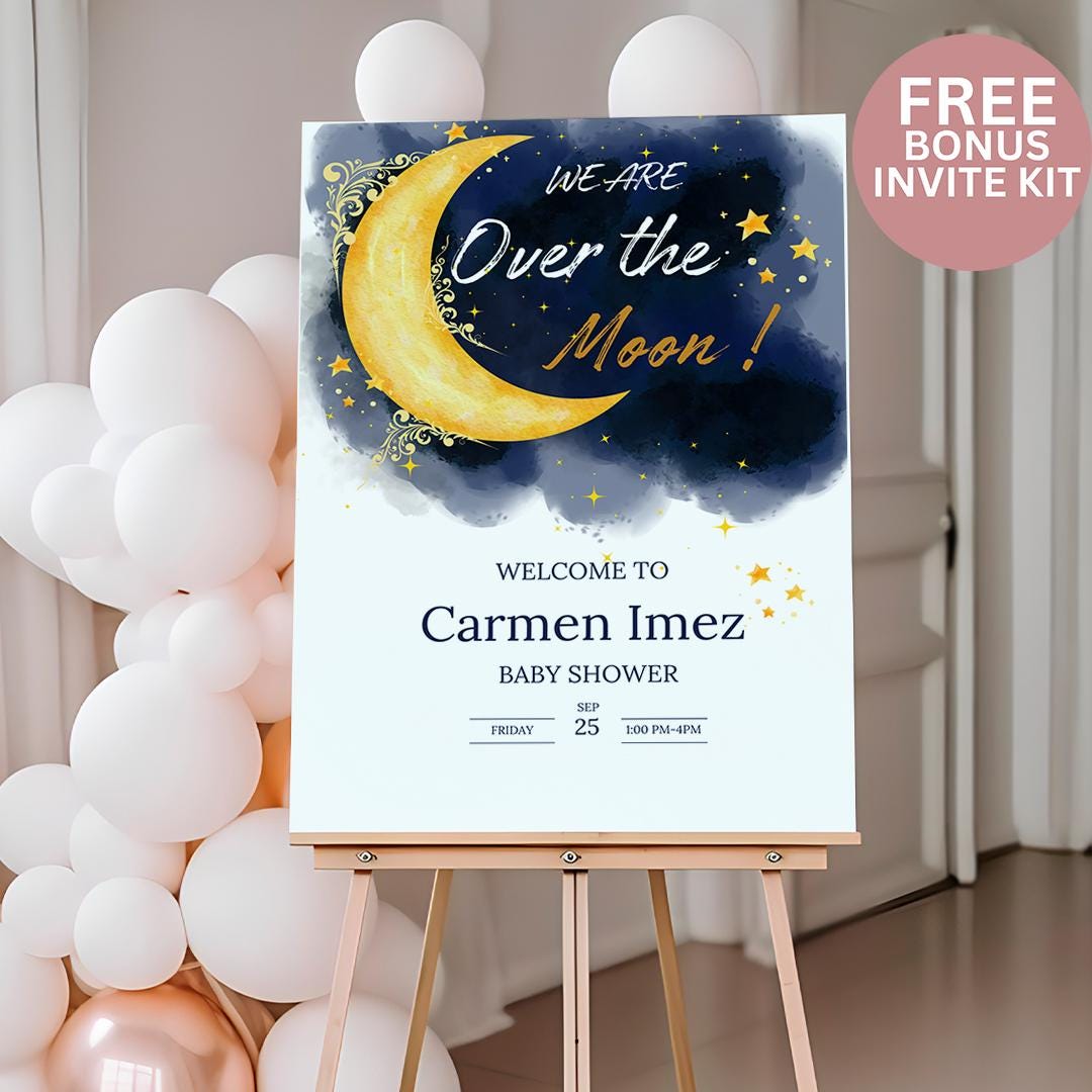 Over the Moon Baby Shower Welcome Sign, Welcome Sign, Baby Shower Sign ...