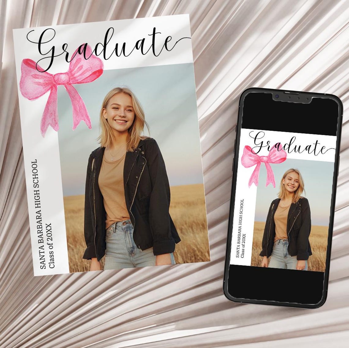 Editable Coquette Graduation Announcement Card, Senior Arch ...