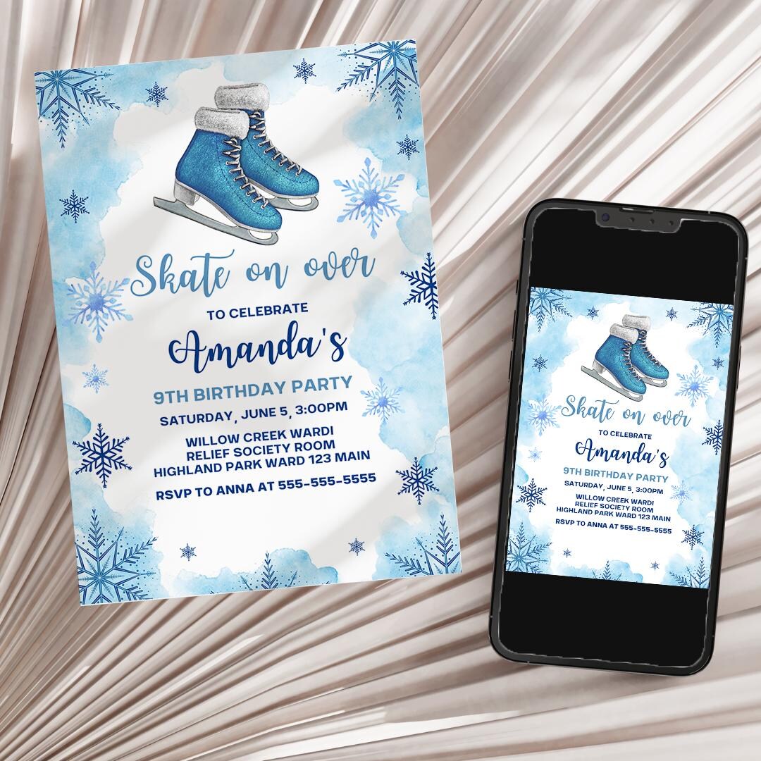 Ice Skating Birthday Party Invitation Template, EDITABLE Ice Skating ...