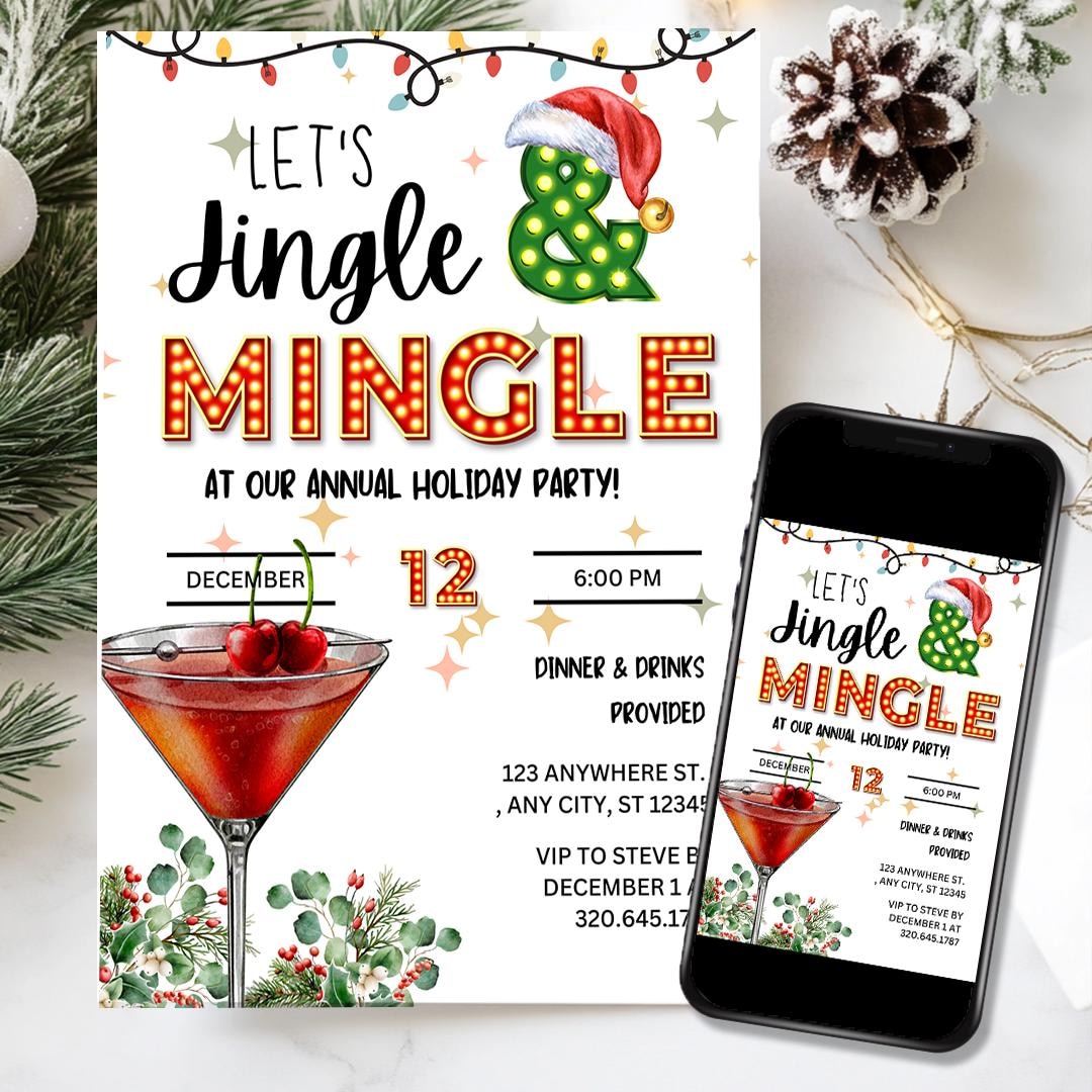 EDITABLE Jingle & Mingle Christmas Party Template, Trendy Christmas ...