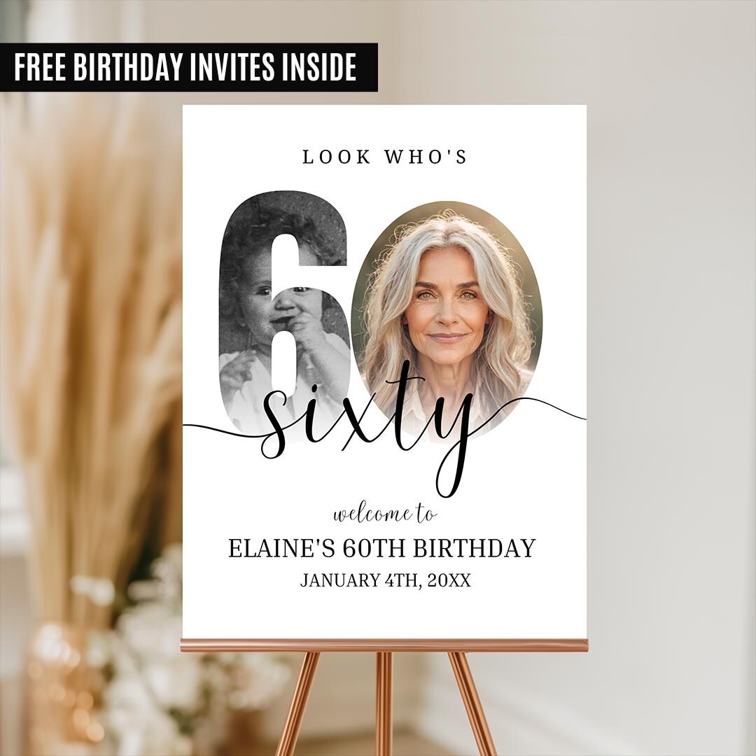 60th Birthday Photo Sign, Look Who's 60 Welcome Sign, Sixty Birthday ...
