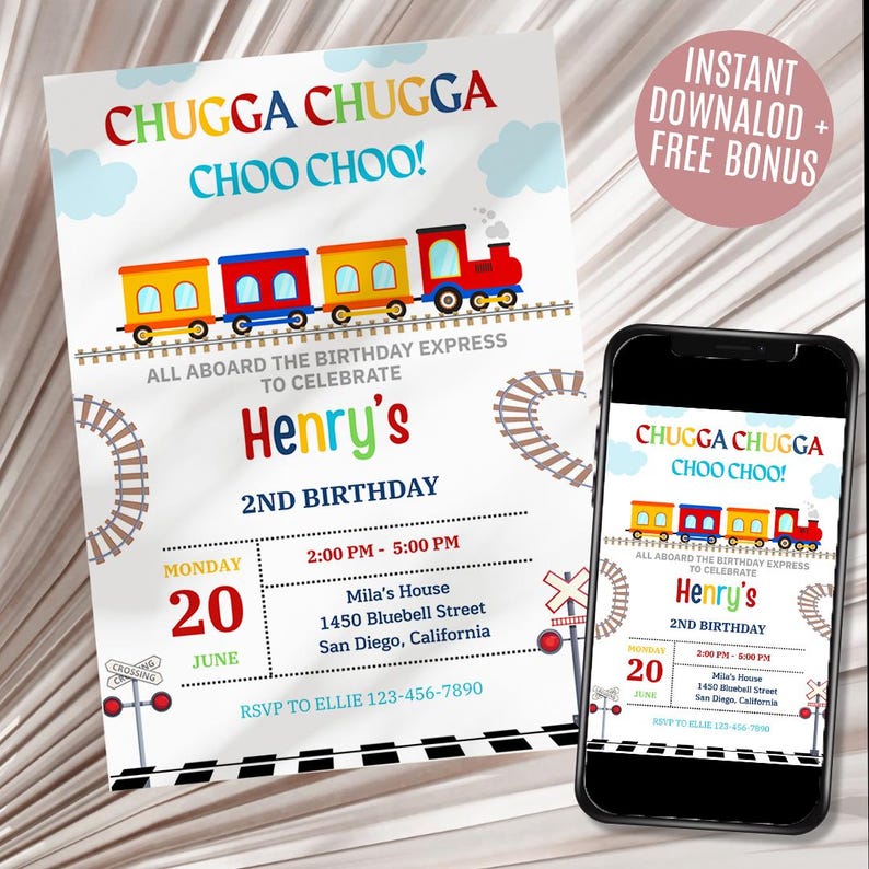Chugga Chugga Choo Choo Look Who's Turning Two, Modern Train Invitation ...