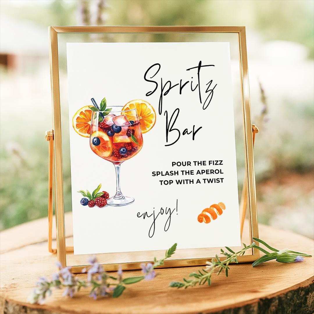 Aperol Spritz Bar Sign Template, Watercolor Aperol Spritz Sign, Wedding ...