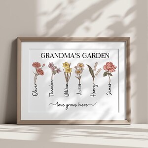 Grandma's Garden Birth Flower Print for Nana, Personalized Christmas ...