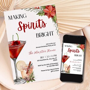 Editable Making Spirits Bright Holiday Cocktail Party Invitation ...