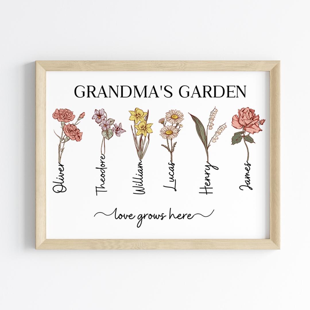 Grandma's Garden Birth Flower Print for Nana, Personalized Christmas ...