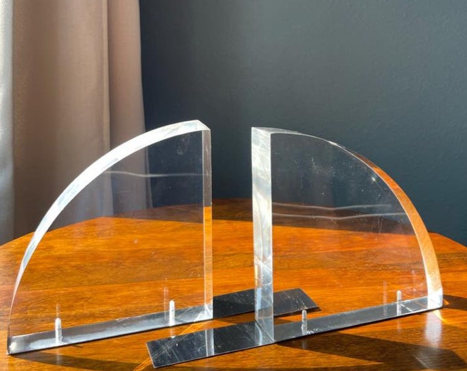 Vintage Lucite Curved Bookends / Acrylic Bookends - Etsy