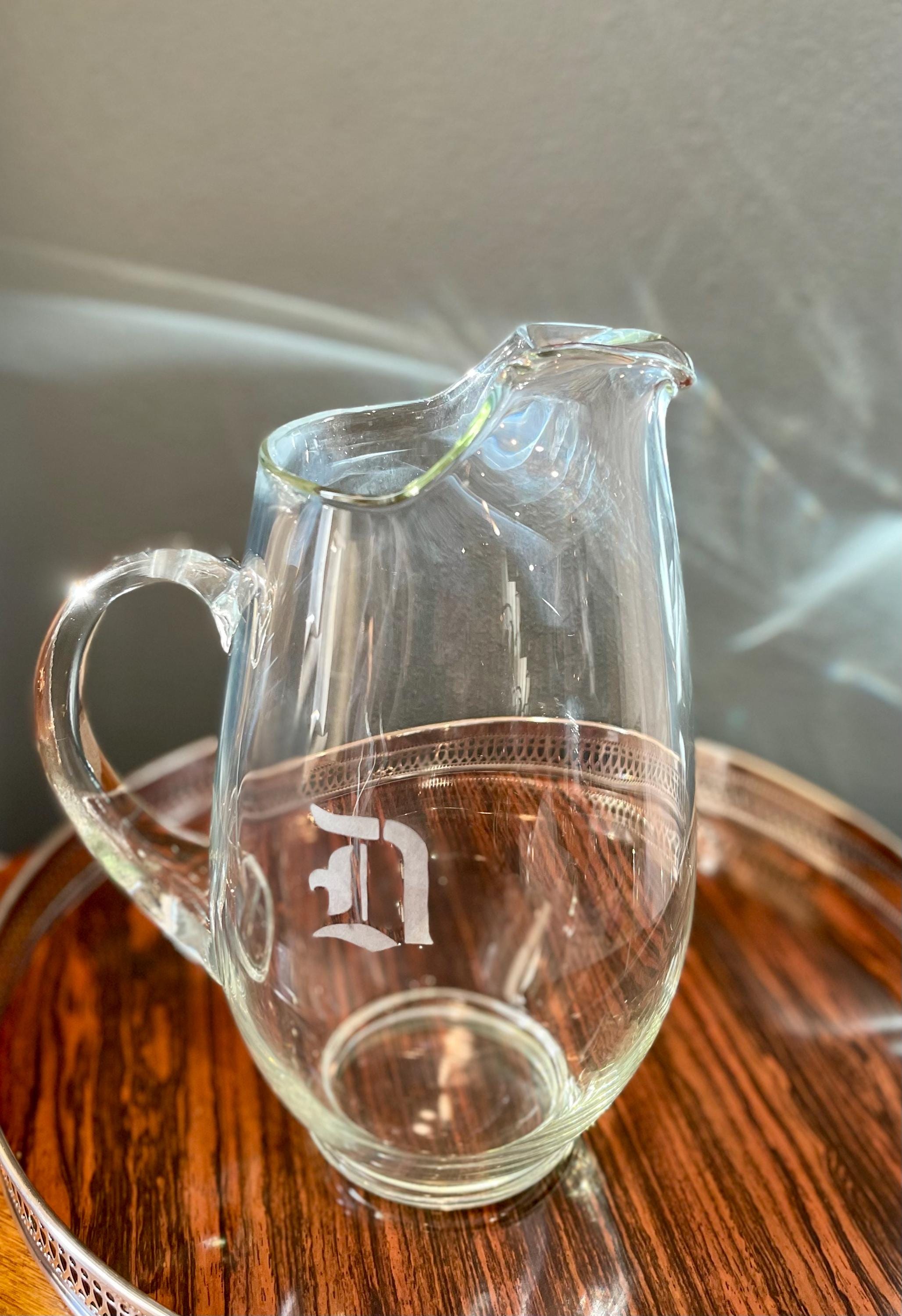 Vintage Etched Glass Pitcher – Elegant D Signet Design, Classic Barware ...