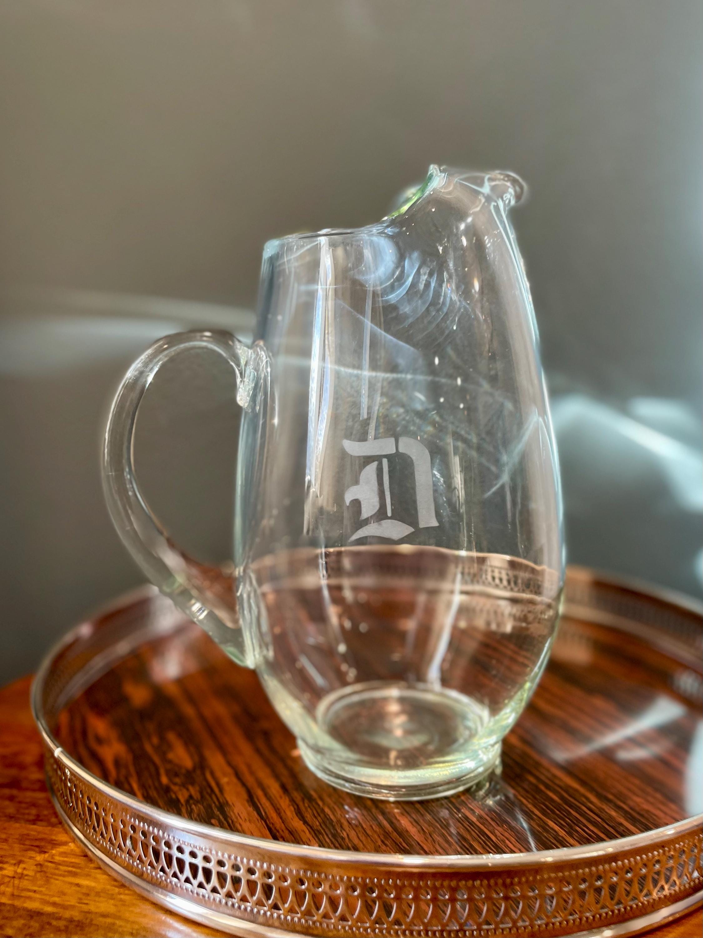 Vintage Etched Glass Pitcher – Elegant D Signet Design, Classic Barware ...