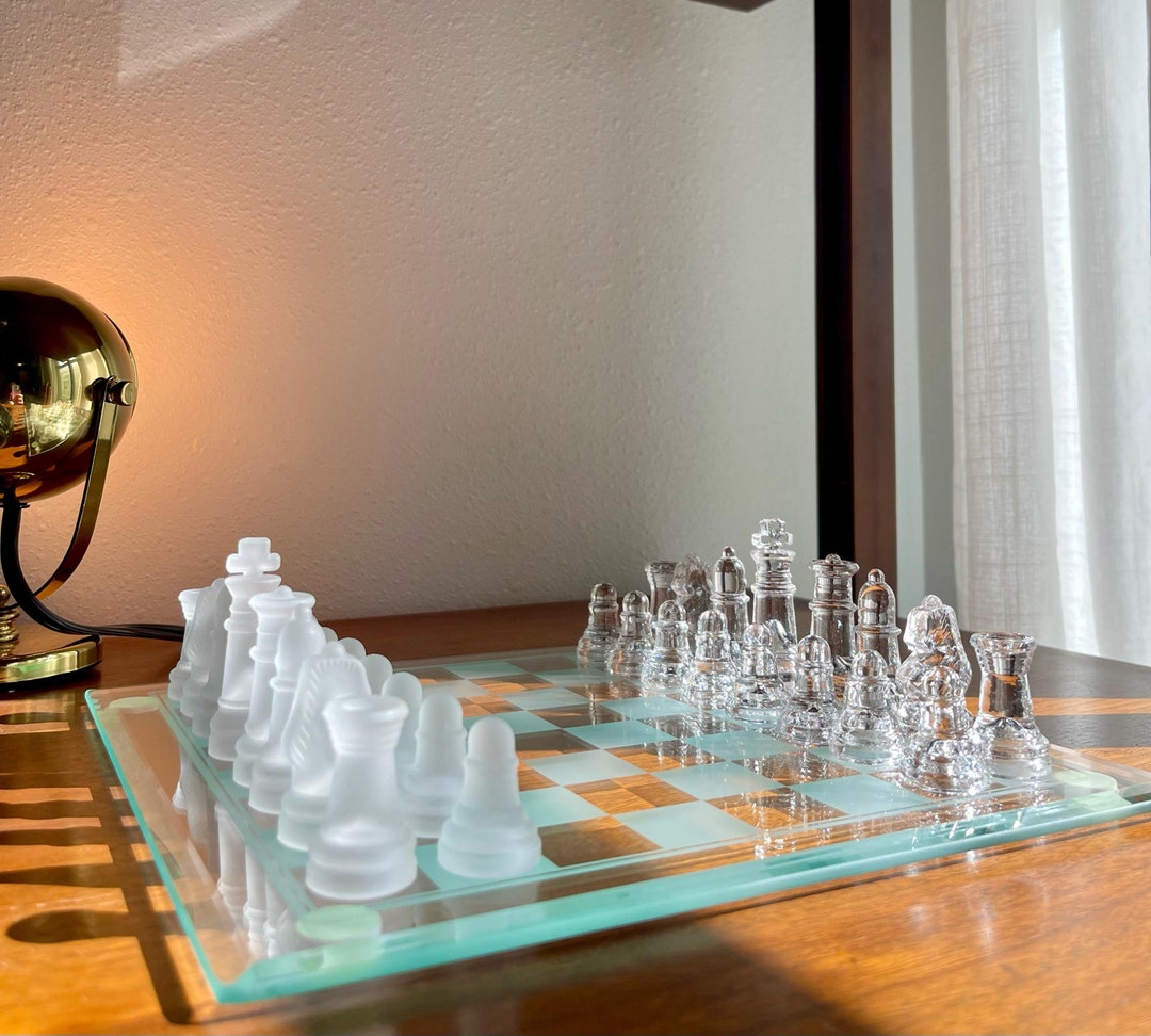 Vintage Glass Chess Set Elegant Handcrafted Clear & Frosted Pieces ...
