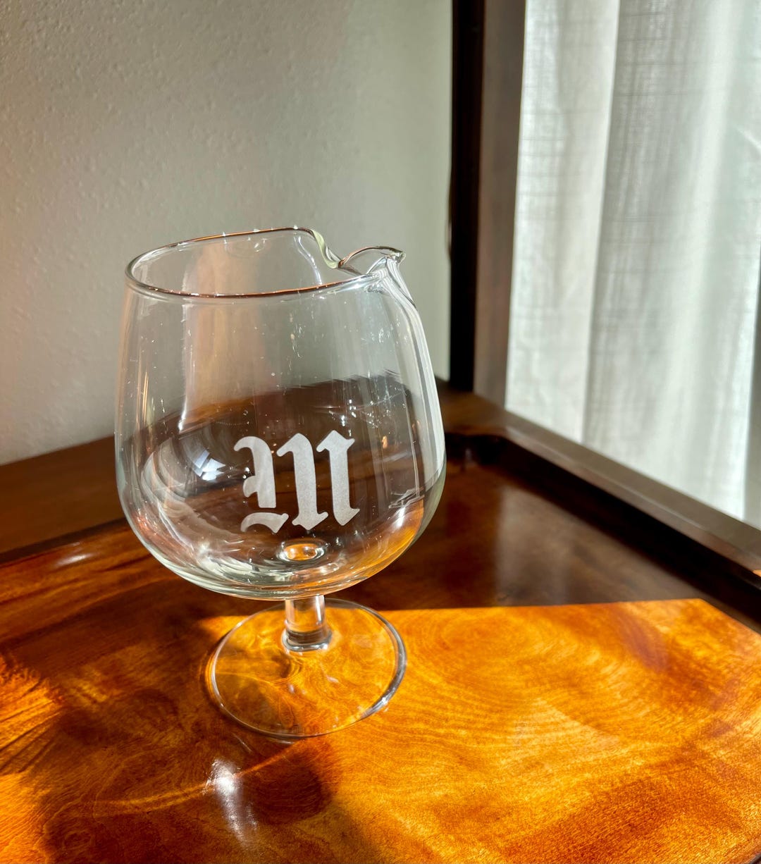Vintage Monogrammed 'M' Clear Glass Brandy Snifter Pitcher | Classic ...
