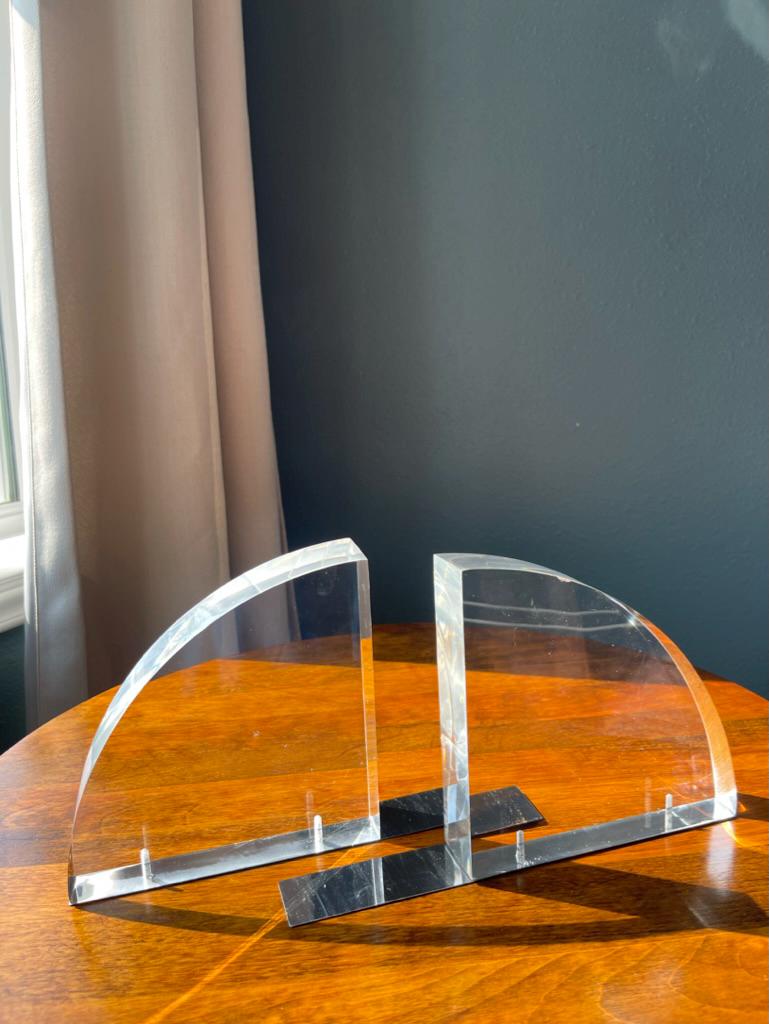 Vintage Lucite Curved Bookends / Acrylic Bookends - Etsy