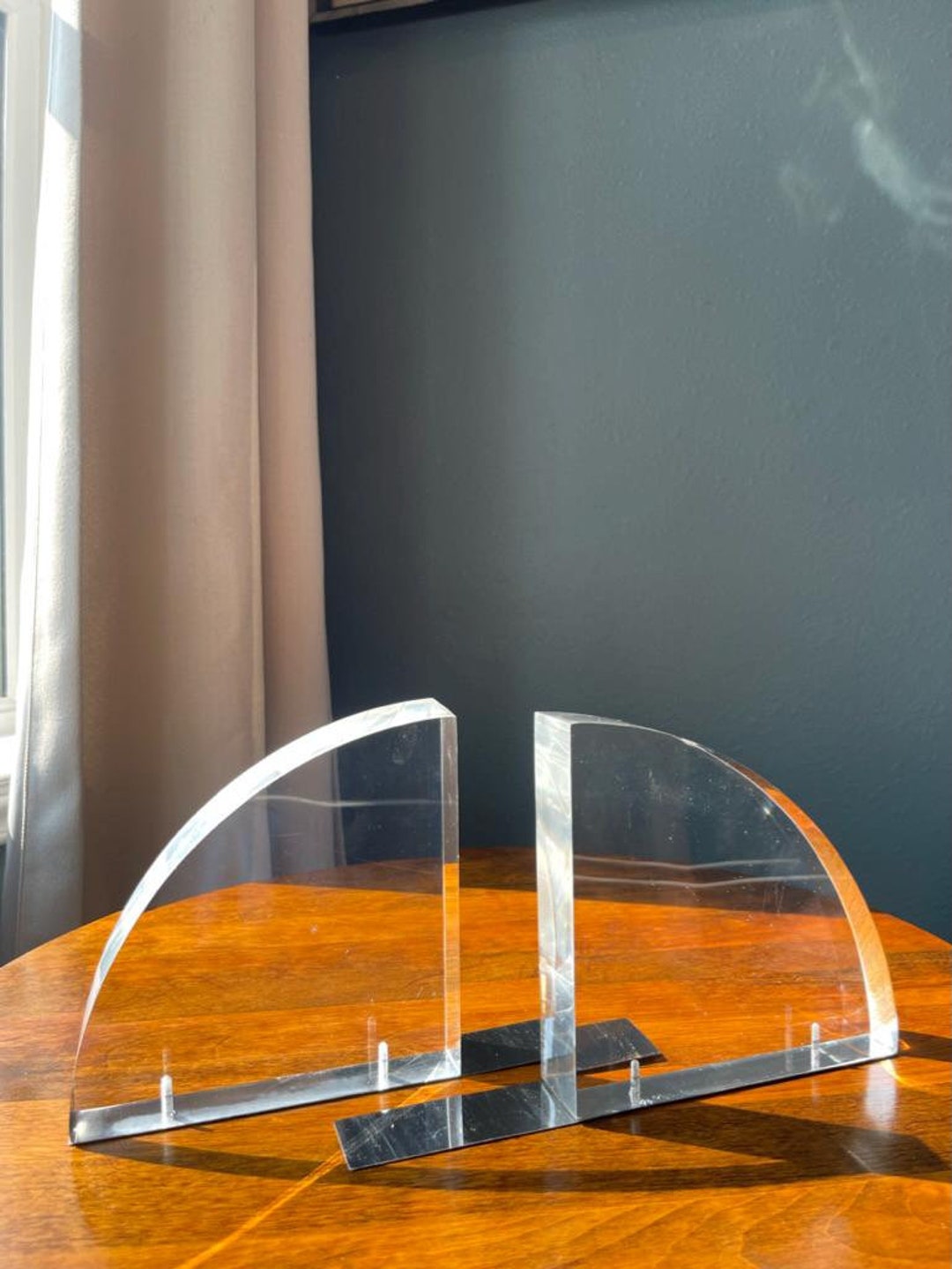 Vintage Lucite Curved Bookends / Acrylic Bookends - Etsy