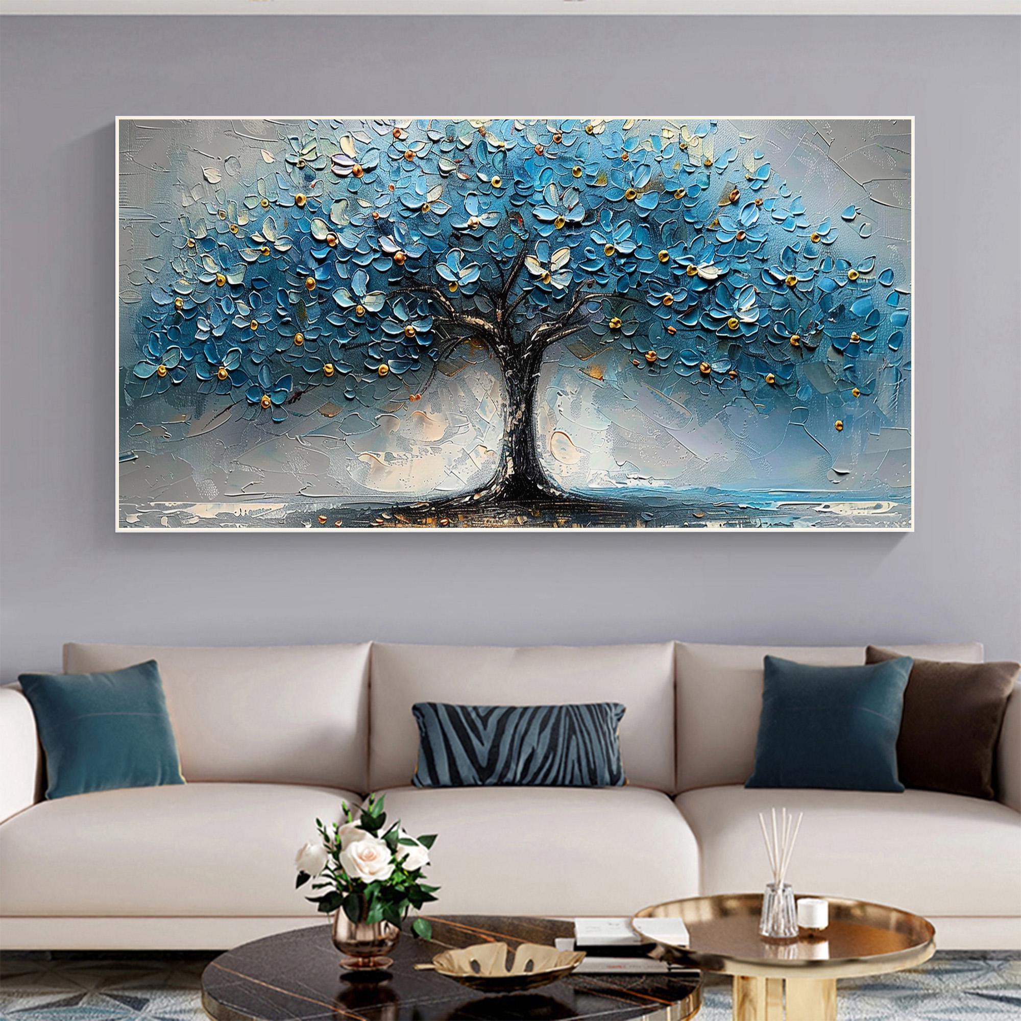 Original Tree of Life Oil Painting on Canvas, Abstract Texture Blue ...
