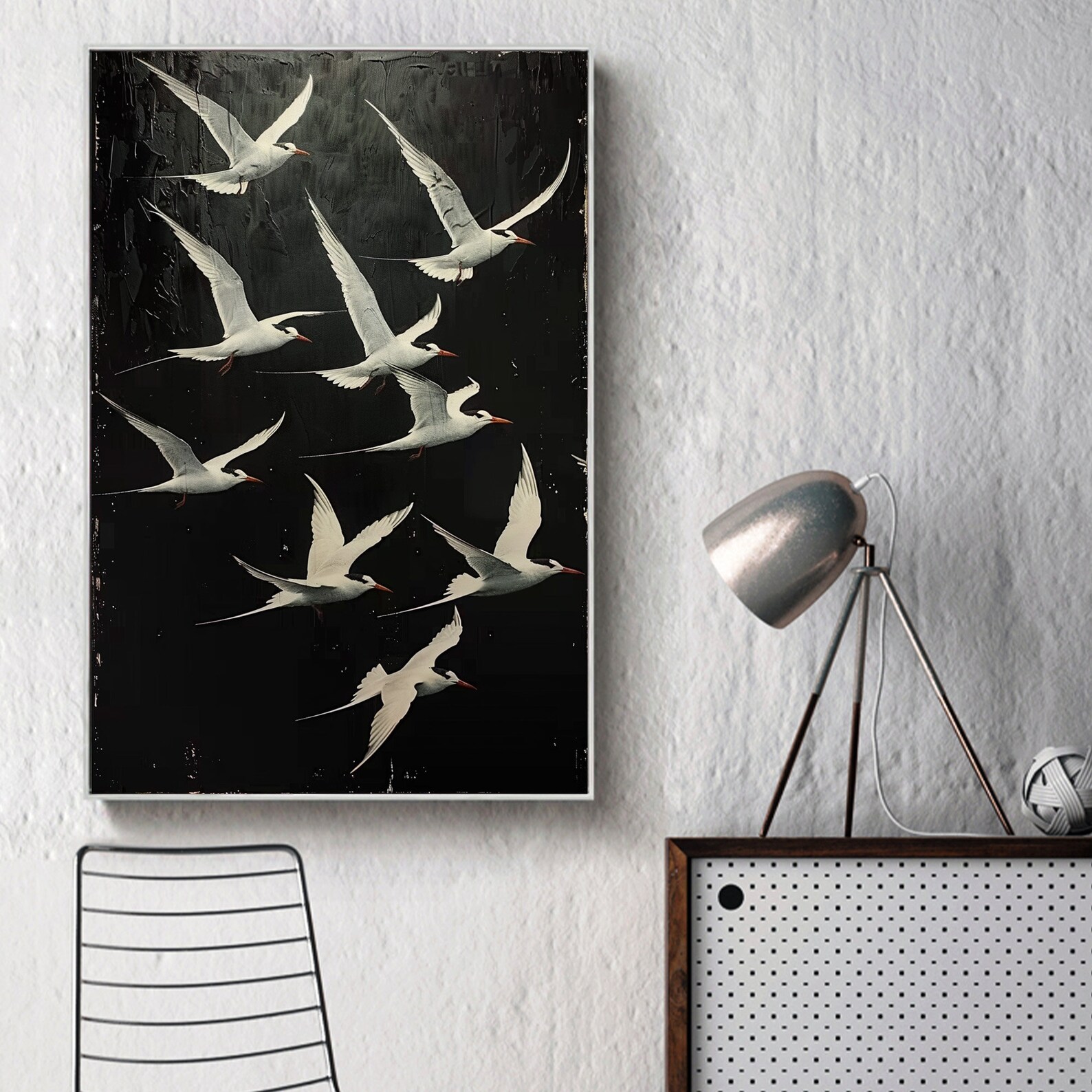 Abstract Flying Bird Oil Painting on Canvas, Original Bird Flock ...