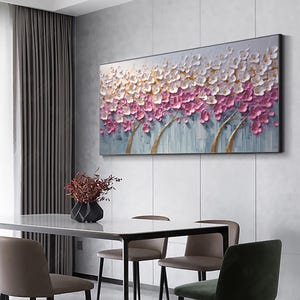 Original 3D Pink Tree Texture Canvas Oil Painting, Large Abstract Hand ...