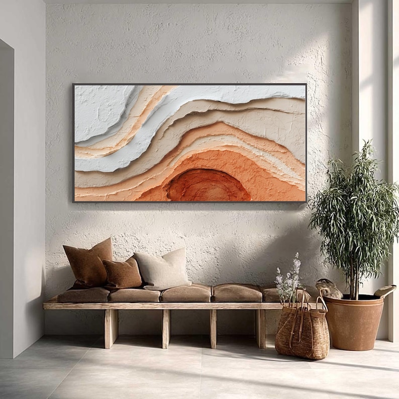 Textured Terracotta Abstract Painting, Neutral Earth Tone Canvas ...