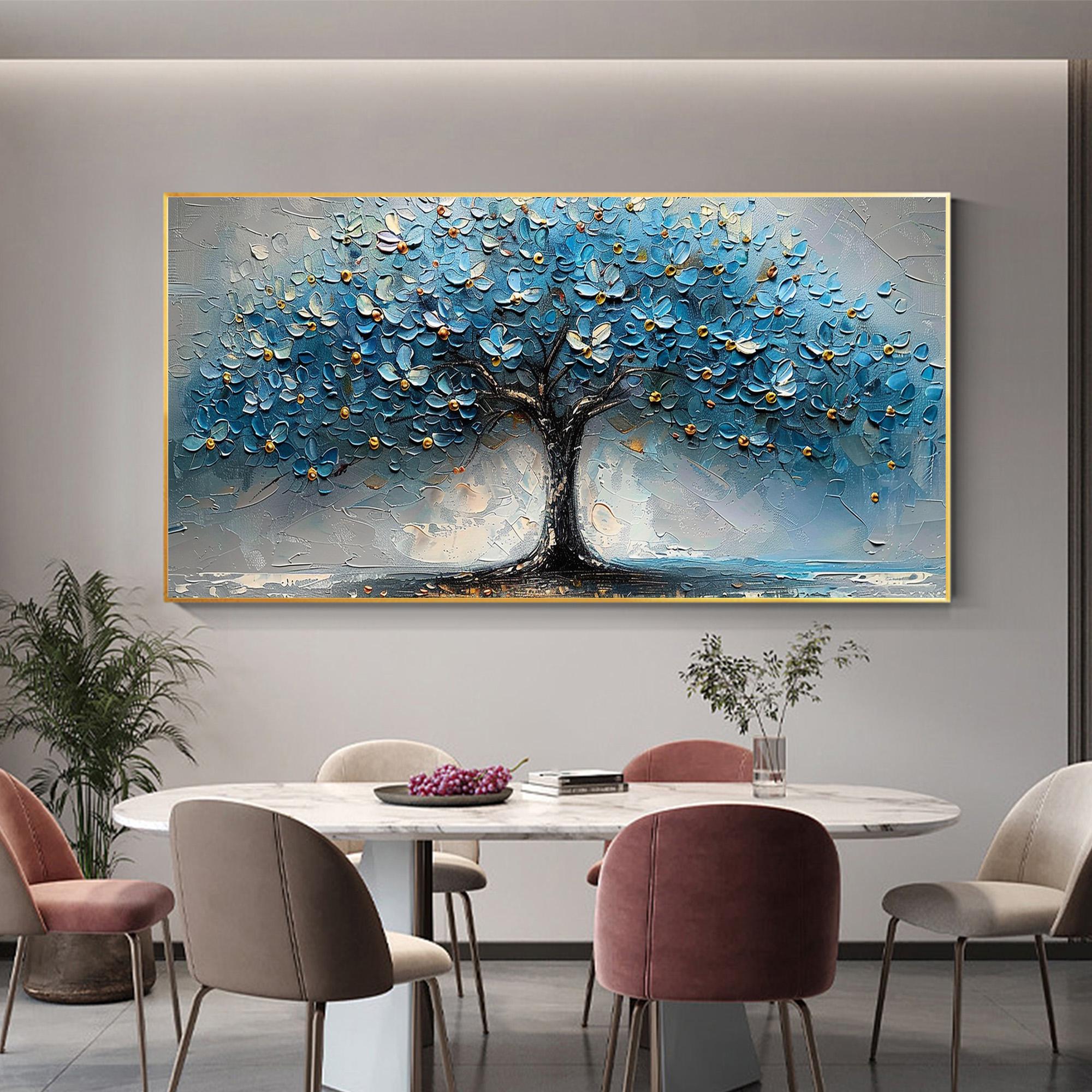 Original Tree of Life Oil Painting on Canvas, Abstract Texture Blue ...