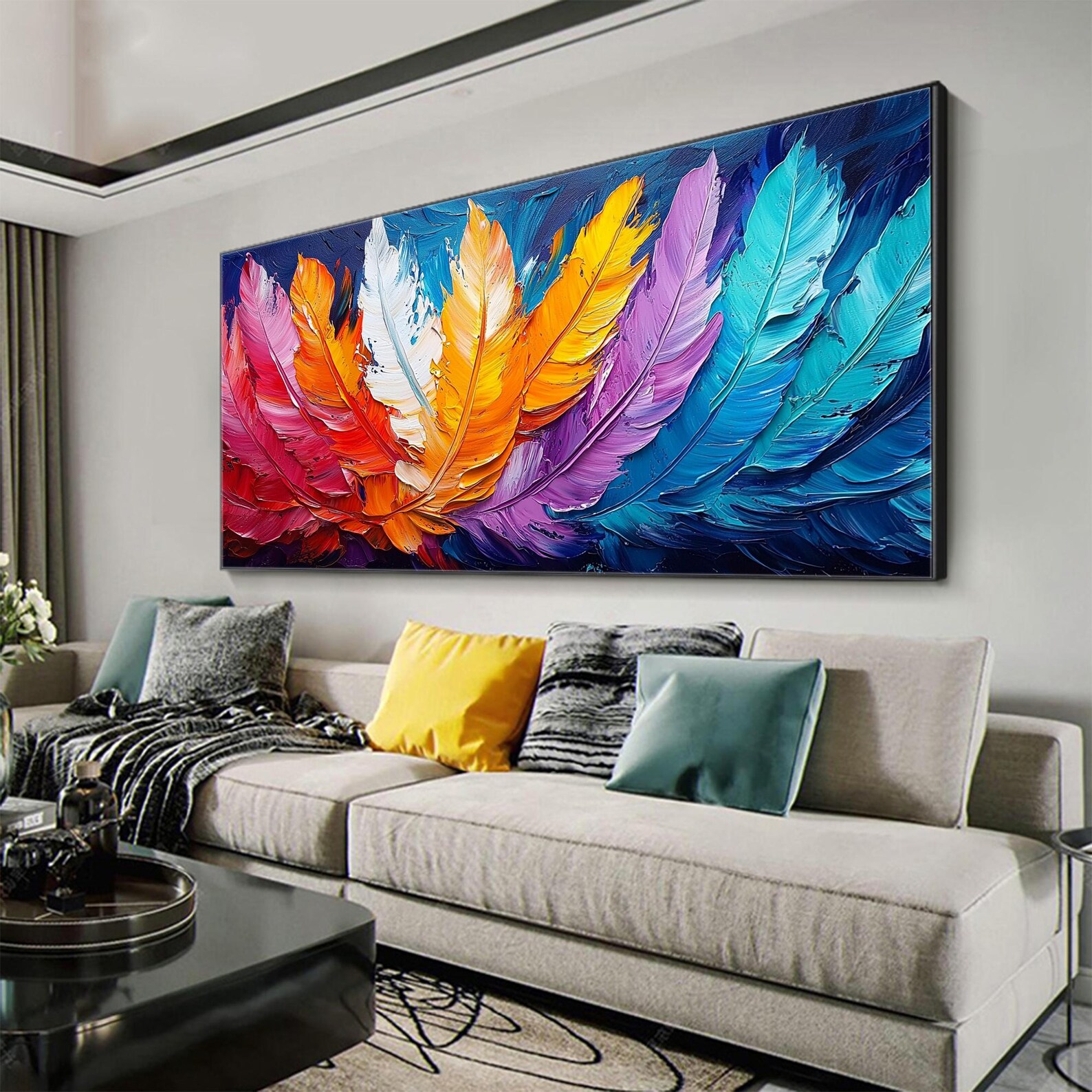Large Original Hand-painted Feather Canvas Oil Painting, Abstract 3D ...