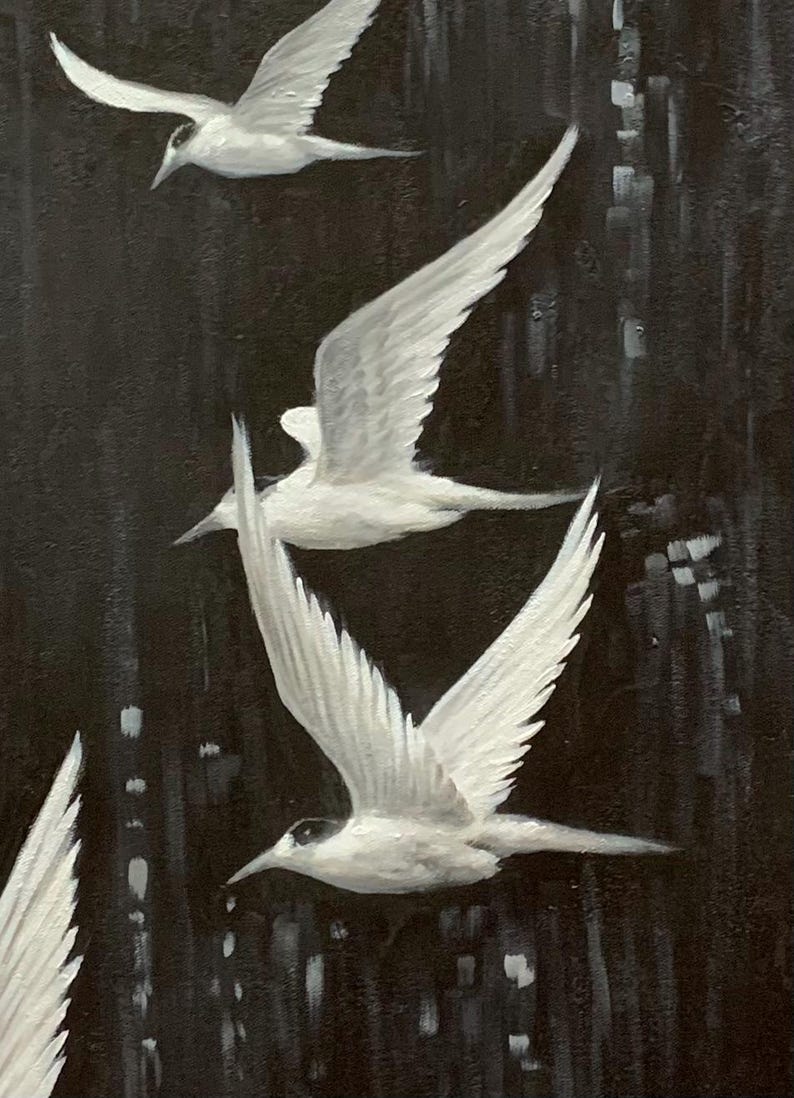 Abstract Flying Bird Oil Painting, Black and White Canvas Art, Modern ...