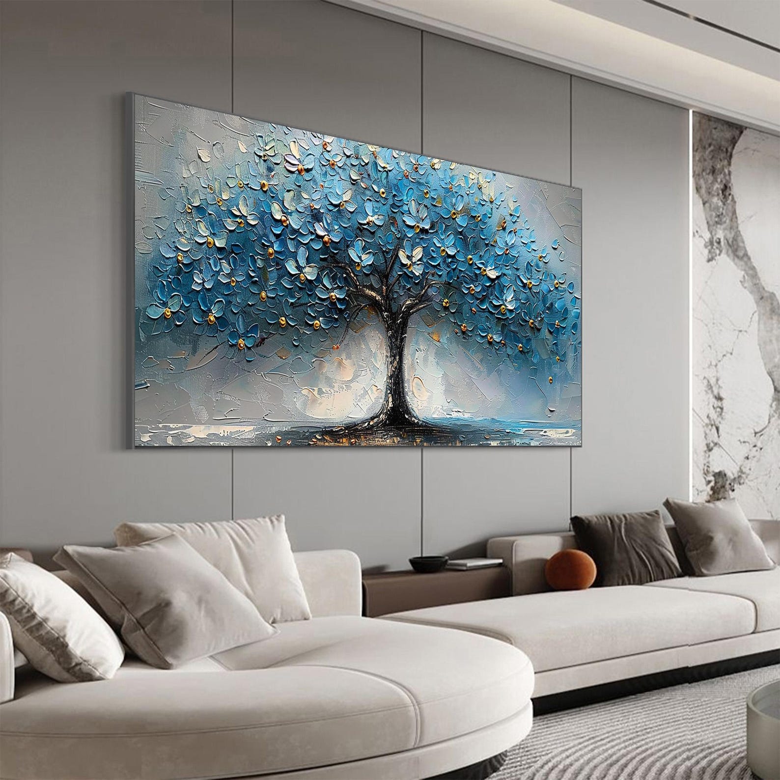 Original Tree of Life Oil Painting on Canvas, Abstract Texture Blue ...