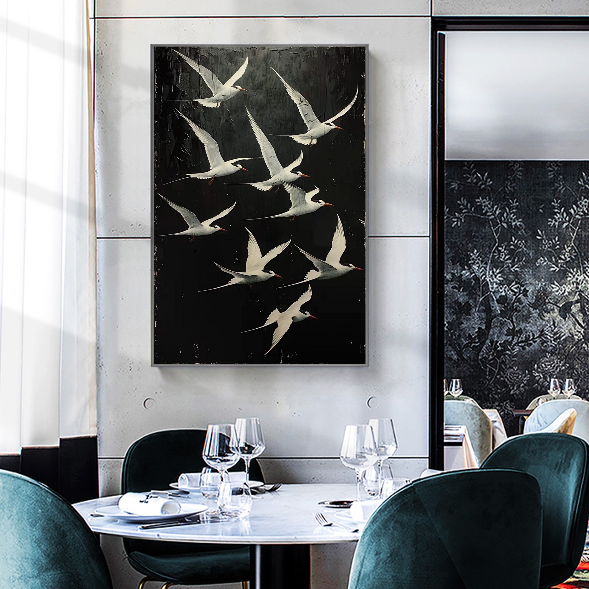 Abstract Flying Bird Oil Painting on Canvas, Original Bird Flock ...