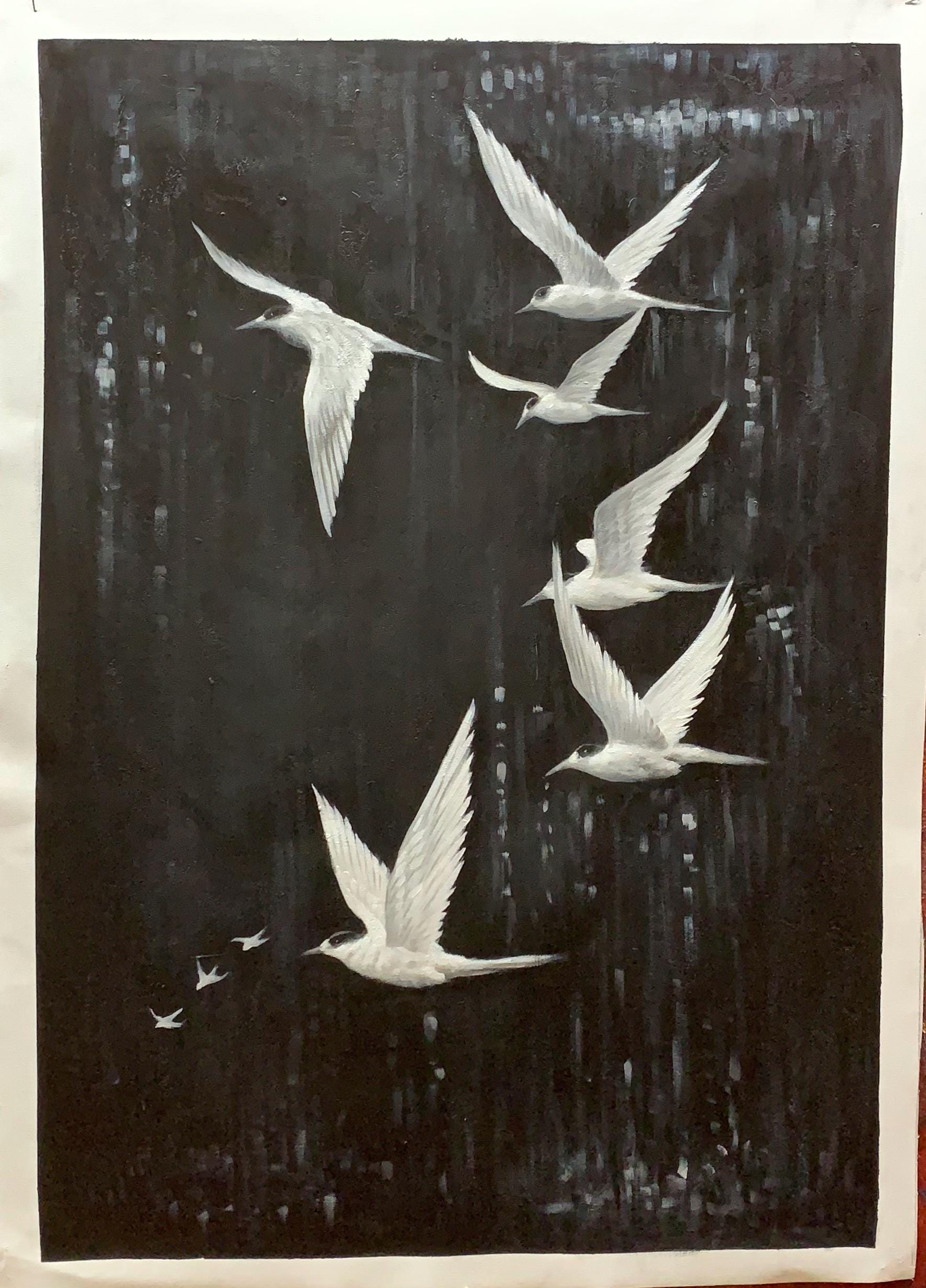 Abstract Flying Bird Oil Painting, Black and White Canvas Art, Modern ...