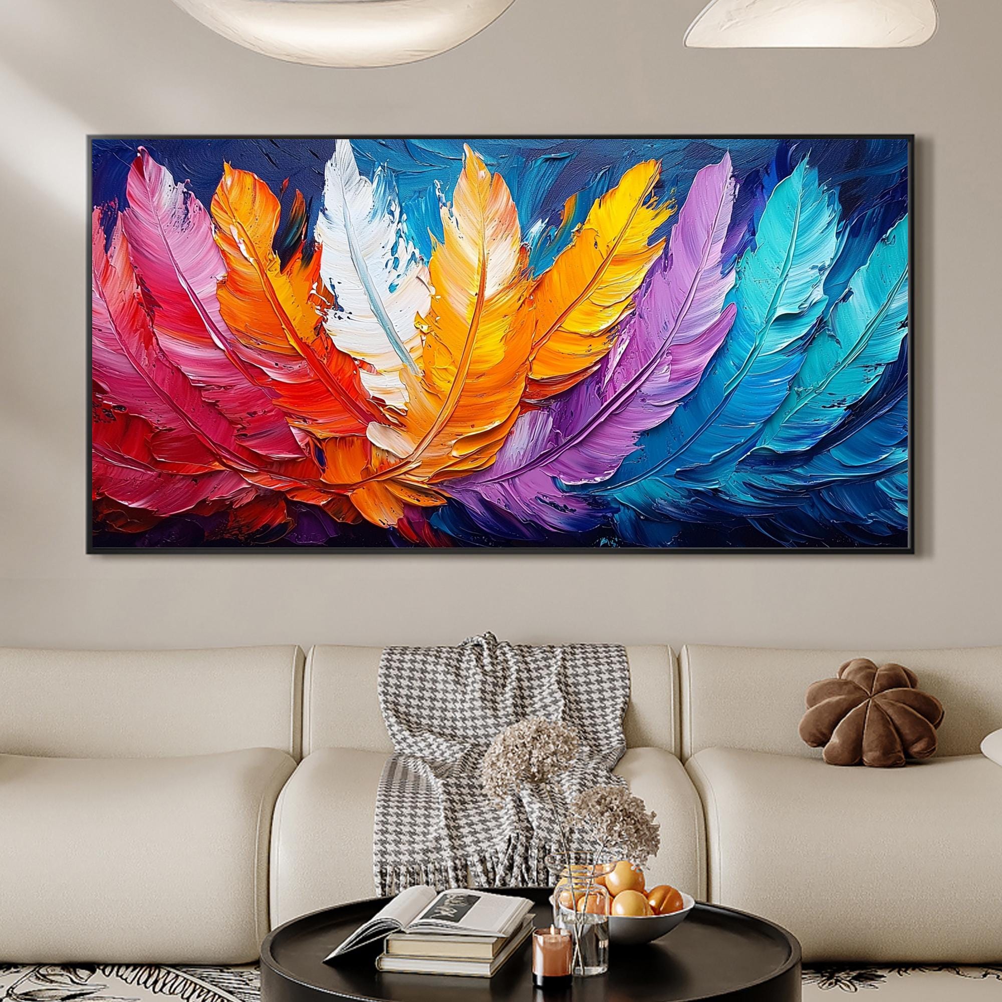 Large Original Hand-painted Feather Canvas Oil Painting, Abstract 3D ...