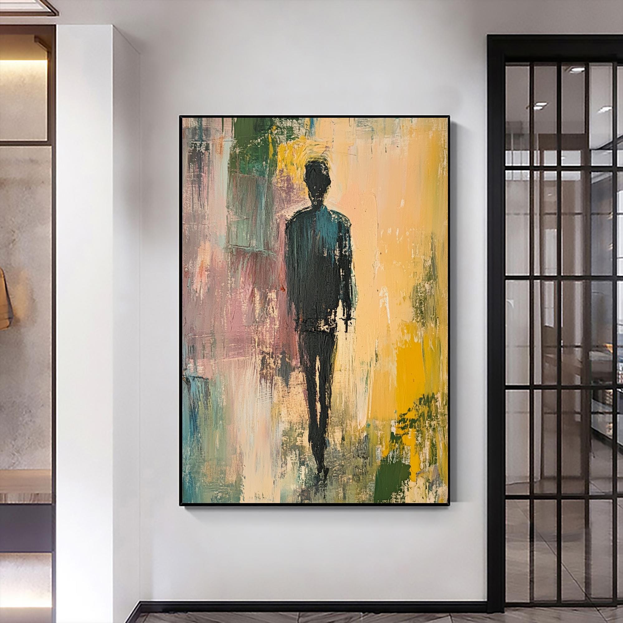Hand-draw Abstract People Textured Canvas Oil Painting, Large Original ...