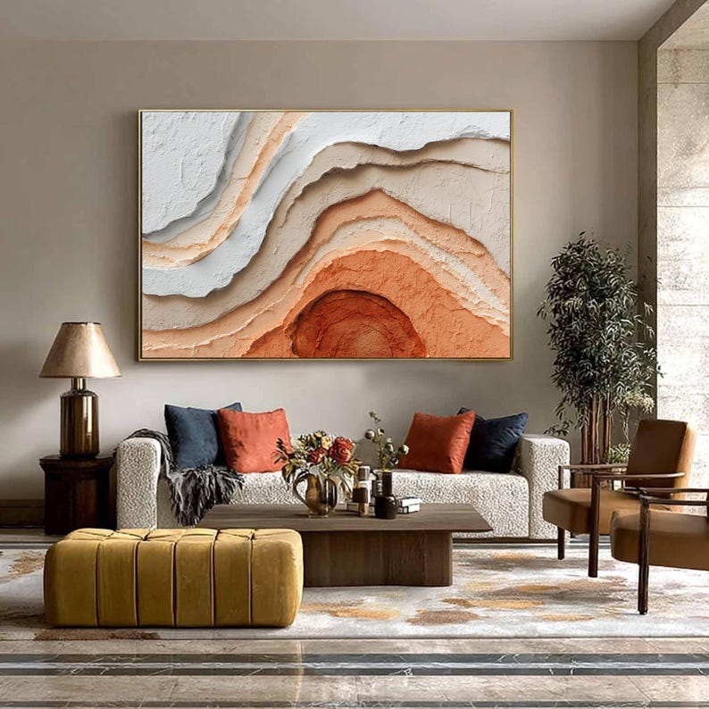 Textured Terracotta Abstract Painting, Neutral Earth Tone Canvas ...