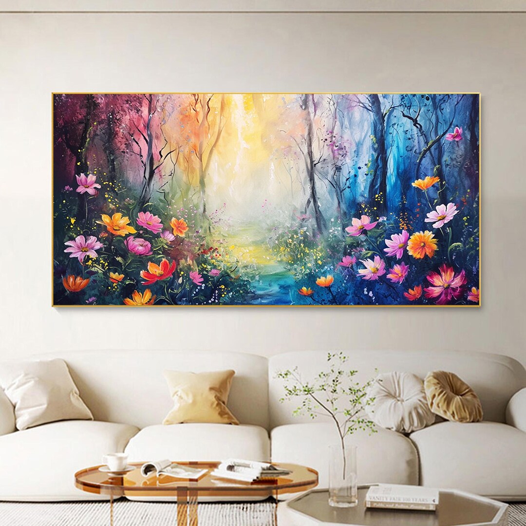 Dipinto astratto di fiori di foresta, dipinto su tela con paesaggio di ...