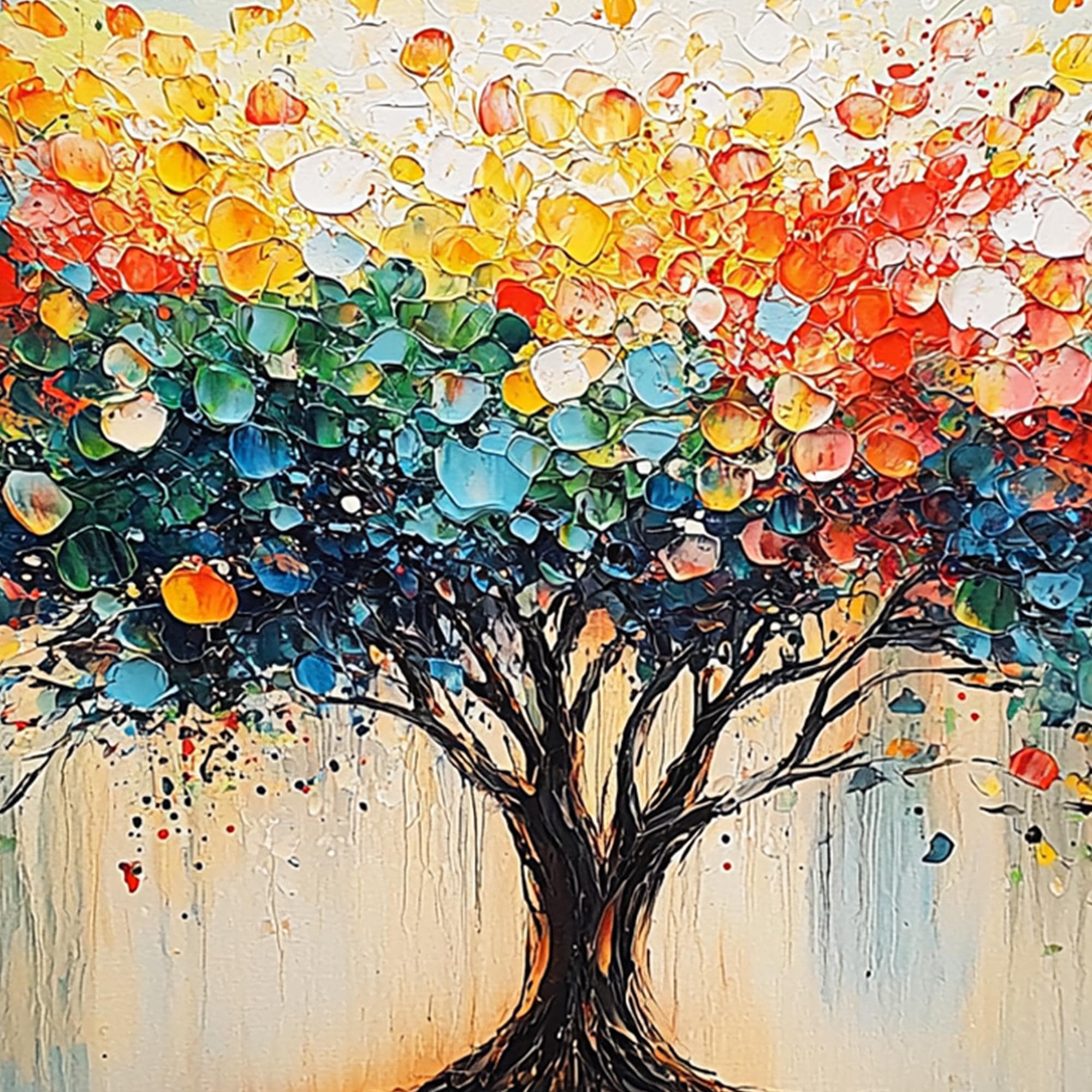 Abstract Colorful Tree Oil Painting, Original Blooming Tree Canvas Art ...