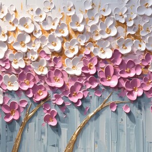 Original 3D Pink Tree Texture Canvas Oil Painting, Large Abstract Hand ...