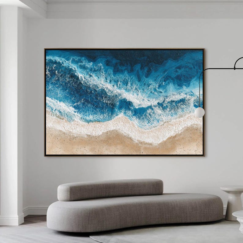 Handmade Oil Painting, Aerial Ocean Wave Canvas Art, Coastal Beach ...