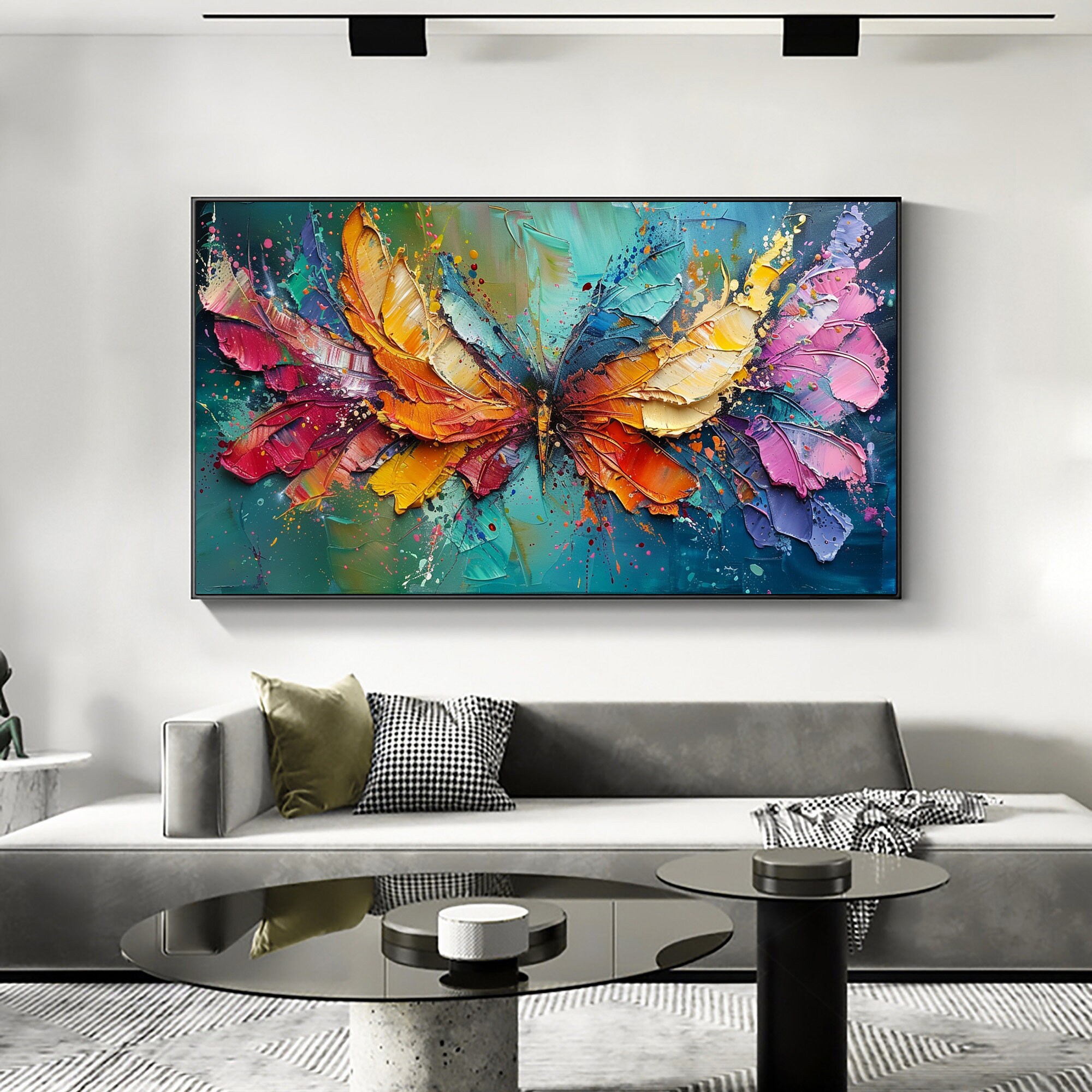 Large Original Abstract Colorful Butterfly Oil Painting on Canvas, Wing ...