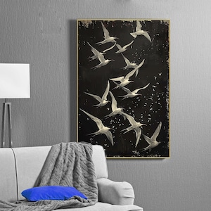 Original Flying Bird Oil Painting On Canvas Abstract Animal Art Black